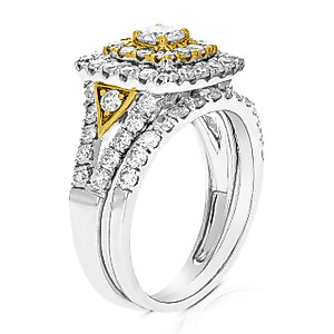 Vir Jewels 2 cttw Diamond Wedding Engagement Ring Set 14K Two Tone Gold Bridal Set Cushion Size 7