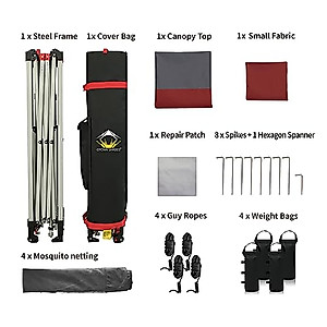 CROWN SHADES 13X13 Outdoor Pop Up Gazebo Base 10X10 Patio Gazebos Patented Center Lock Quick Setup Newly Designed Storage Bag Instant Canopy Tent with Mosquito Nettings (13x13, Red & Grey)