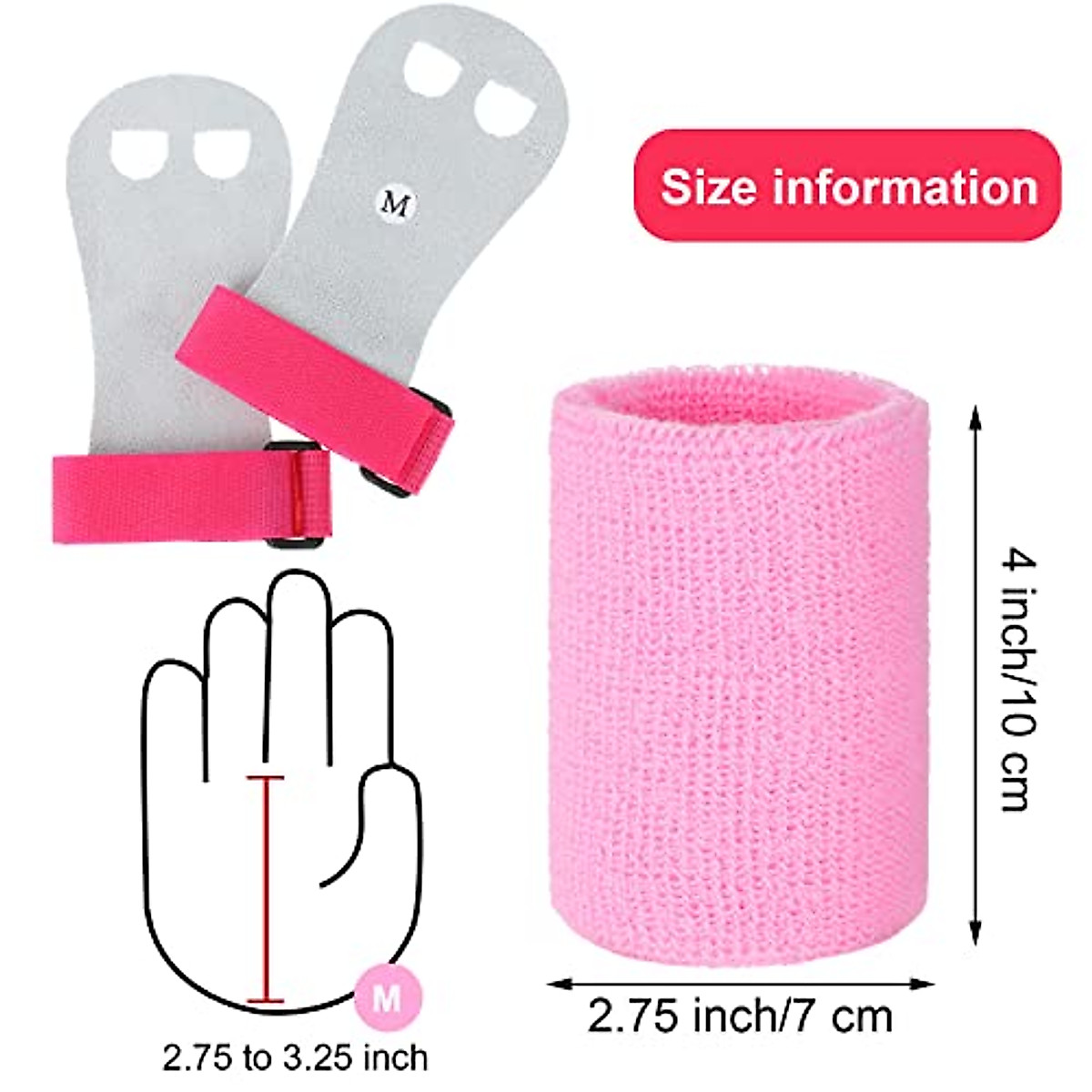2 Gymnastics Grips Wristbands Sets for Kids Youth, Palm Protection and Wrist Support Sports Accessories for Workout Exercise (Pink, Black, White)