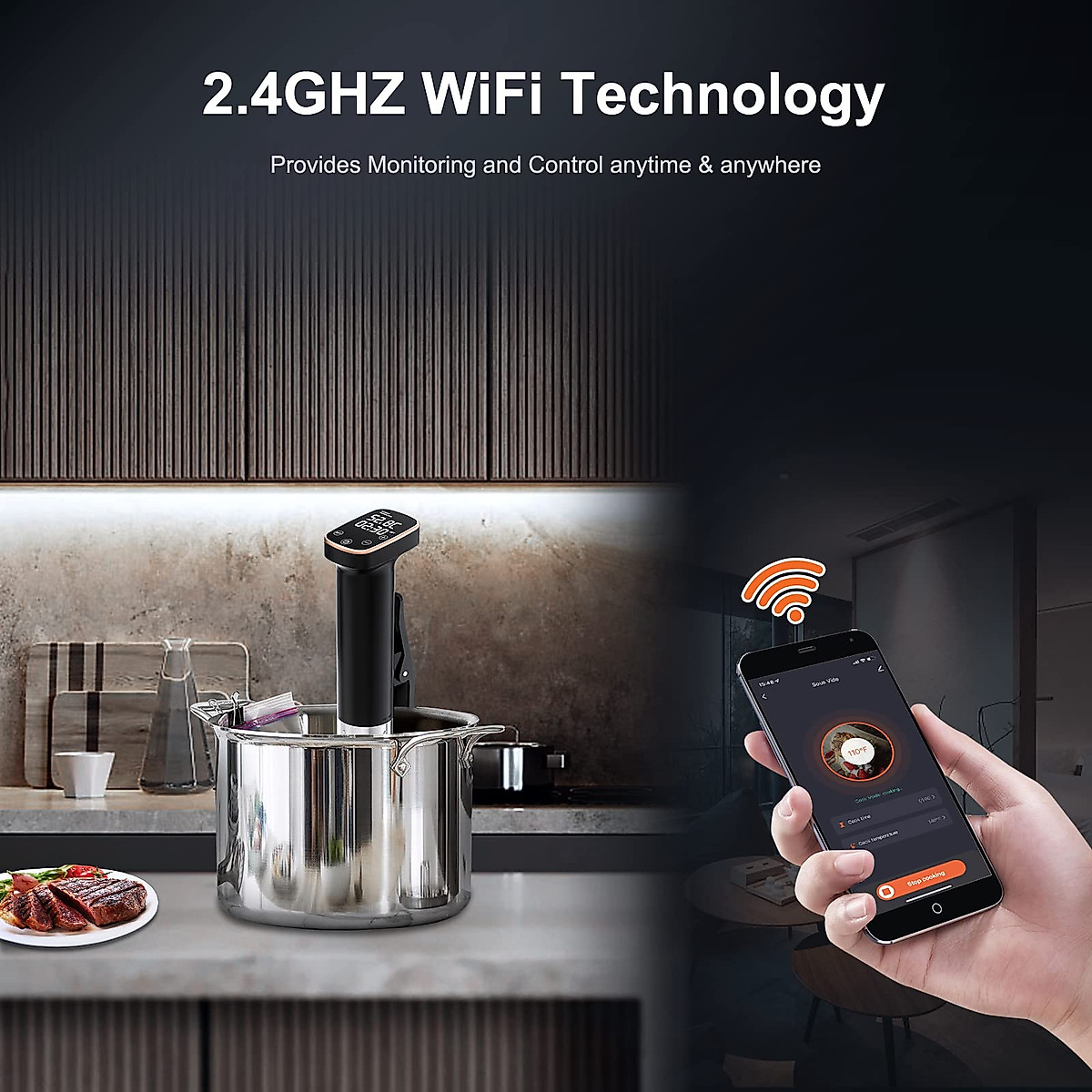 Sous Vide Cooker, Wifi Sous Vide Machine Cooker,IPX7 Waterproof, 1100W Fast-Heating Immersion Circulator with Recipes on APP,Accurate Temperature and Time Control, Low Noise