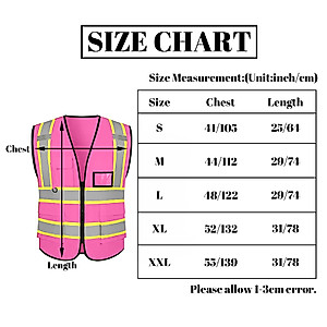 evershare Pink Safety Vest Reflective High Visibility with 5 Pockets and Zipper Class 2 for Men and Women Unisex Fluorescent Construction Security Volunteer Outdoor Traffic Workwear