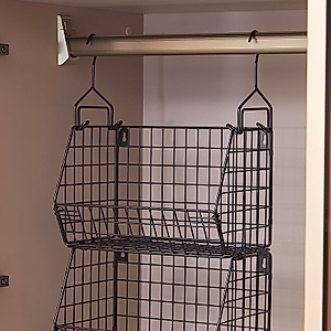 QNLALZM 3 Tier Hanging Foldable Wire Baskets Closet Organizer Clothes Shelves Countertop Caddy Bin Wall Mount Shelf Wire Storage Basket Bins for Clothing Handbags Snacks Drinks Fruits