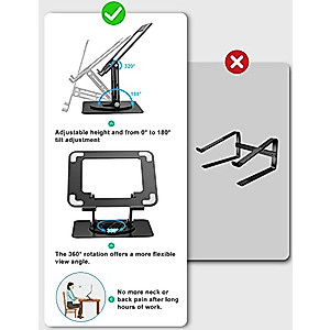 meatanty Laptop Stand, Ergonomic 360° Swivel Laptop Stand for Desk, Adjustable Metal Computer Stand, Foldable and Portable Laptop Riser Holder for MacBook, iPad Pro, 10-17" Laptops - Black