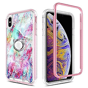 NGB Supremacy Compatible with iPhone XR Case, Full Body Protection with [Built-in Screen Protector] Ring Holder/Wrist Strap, Slim Fit Shockproof Bumper Durable Cover Case (Marble Fantasy)