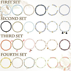 Jadive 24 Pieces 4 Set Bead Bracelets Heishi Stackable Bracelets for Women Clay Boho Disc Bracelets Y2K Aesthetic Layering Boho Surfer Bracelets Bohemian Bracelet Christmas Beach Jewelry for Women