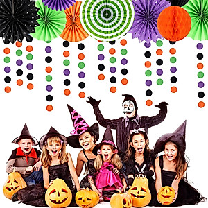Orange Black Purple Green Party-Decorations - 33Pcs Banner,Halloween Streamers Tassel Garland,Tissue Pom Poms Honeycomb,Paper Lantern Fan,Birthday Wedding Baby Bridal Shower Decor Supplies Hugtmr