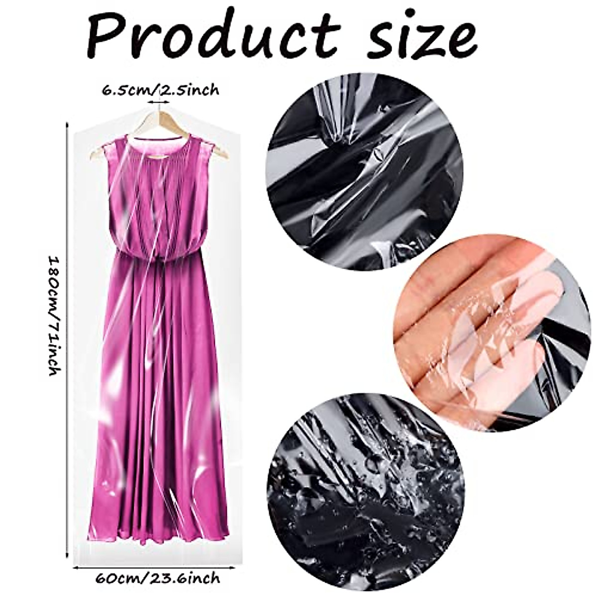 60 Pack Clear Garment Bags Plastic Dry Cleaner Bags, Transparent Clothing Protector Covers Dustproof Clothing Dust Cover for Home Laundry Travel Clothes Storage(23.6 x 70.8 Inch)