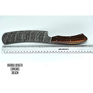 CK-12 Handmade Damascus Steel 12.00 Inches Cleaver Style Knife – Solid Rose Wood Handle. Full Tang Comes with Leather Sheath