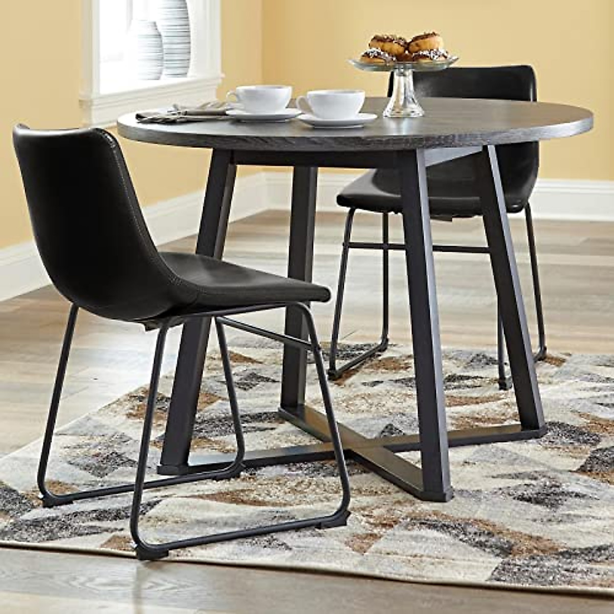 LEMBERI 18 inch Bar Stools Set of 2 Modern Barstools, Faux Leather Upholstered Stool with Back and Metal Legs, Armless Bar Kitchen & Dining Room Chairs (Black, 2pcs 18")