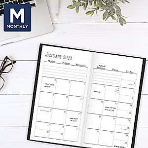 AT-A-GLANCE 2023 Weekly & Monthly Diary, Fine Diary, 3" x 6", Faux Leather, Hardcover, Black/Brown (740205)