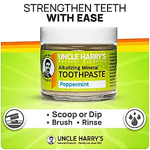 Uncle Harry's Peppermint Remineralizing Toothpaste | Natural Whitening Toothpaste Freshens Breath & Promotes Enamel | Vegan Fluoride Free Toothpaste (4 Pack)