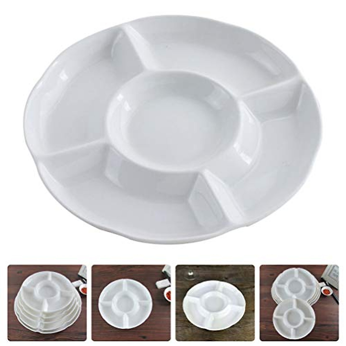 Hemoton Serving Dishes Platter Chip Dip Serving Tray Divided Serving Platter Relish Tray Appetizer Plate Melamine Tableware for Veggies Candy Fruit Snack Chip Desert Bowl Serving Bowls