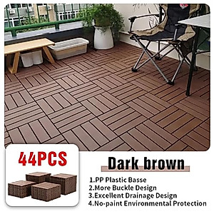 Plastic Interlocking Patio Deck Tiles 44 PCS Plastic Assembled Floor Outdoor Balcony Terrace Floor Garden Buckle Non-Slip Imitation Wood Floor (Gray)