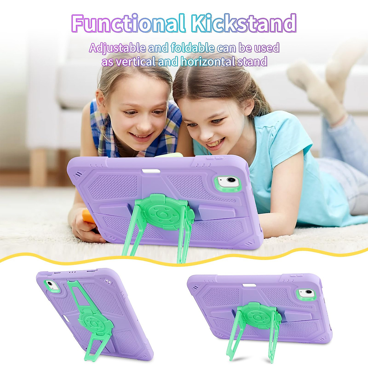 WESADN for iPad Air 5th Generation Case Pro 11 Inch Case 4th/3rd/2nd/1st with Screen Protector Foldable Kickstand Shoulder Strap Pencil Holder for Kids Girls Rugged Cover for iPad Air 4 Purple Teal