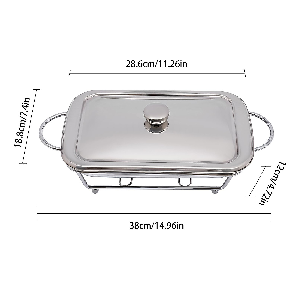 BANLICALI Chafing Dish, Rectangular Buffet Chafer with Stainless Steel Frame, Tempered Glass Container and Fuel Holders, Countertop 2L Warmers Container with Lid for Parties Restaurant Silver