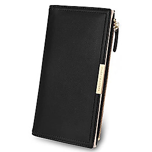 Mokoze Women'S Zipper Magnetic Closure Wallet Clutch Bag Storage Bag Long Bi-Fold With Change Pocket Small Women'S Walle（Black）