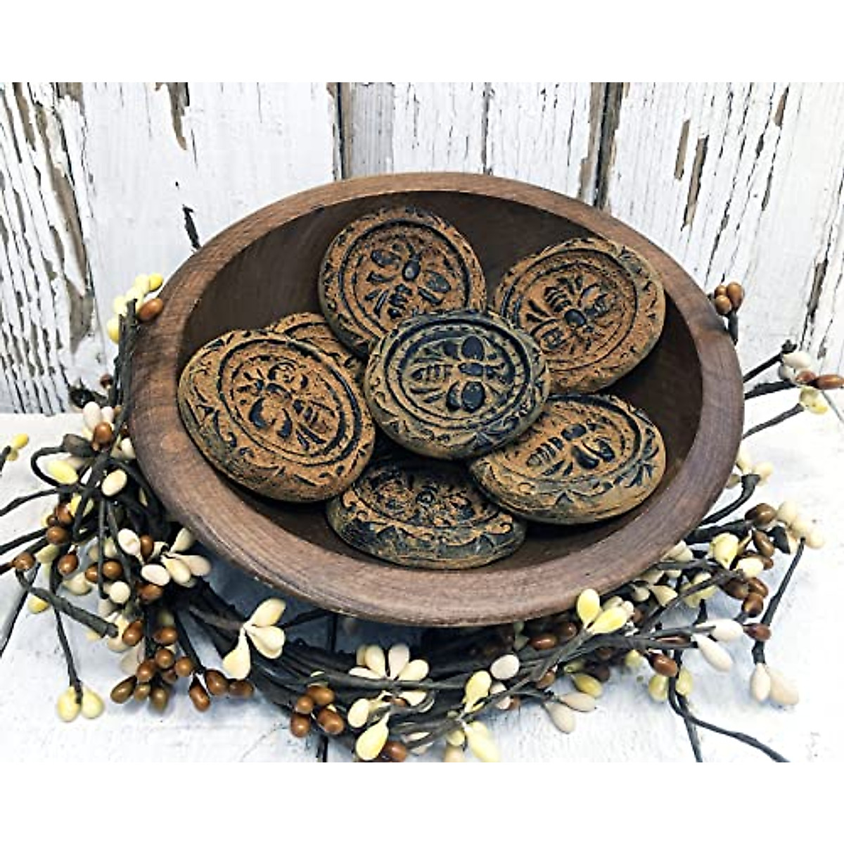 Blackened Beeswax Honey Bee Rounds Cinnamon Scented with Cinnamon Powder Rub - American Folk Art Primitive Melts Tarts Bowl Fillers
