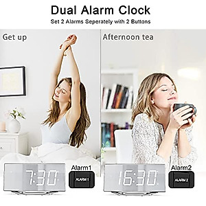 Alarm Clock for Heavy Sleepers Adults, 8.7'' Large Led Digital Mirror Alarm Clock with USB Charger, Vibrating Alarm Clock with Bed Shaker, Battery Backup Snooze Dual Alarm Dimmer, for Teens Adults