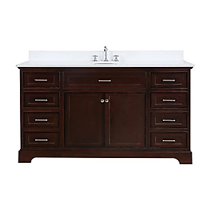 Kitchen Bath Collection Aria 60-inch Single Bathroom Vanity (Quartz/Chocolate): Includes Chocolate Cabinet with Stunning Quartz Countertop and White Ceramic Sink