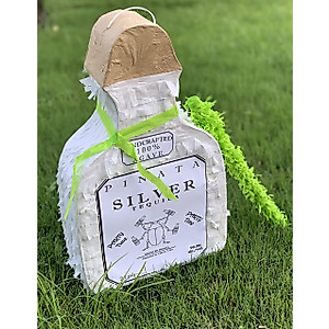 White Tequila Bottle Piñata with Stick - 17.5" x 10.5" x 3.5" Perfect for Party Decorations, Photo Prop, Birthday, Funny Anniversary, 21 birthday - Fits candy/favors