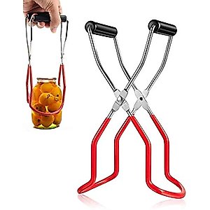 Oriflame Canning Jar Lifter Tongs, Stainless Steel Jar Lifter with Rubber Grips - for Slip Wide-Mouth Clip for Kitchen Restaurant (Red)