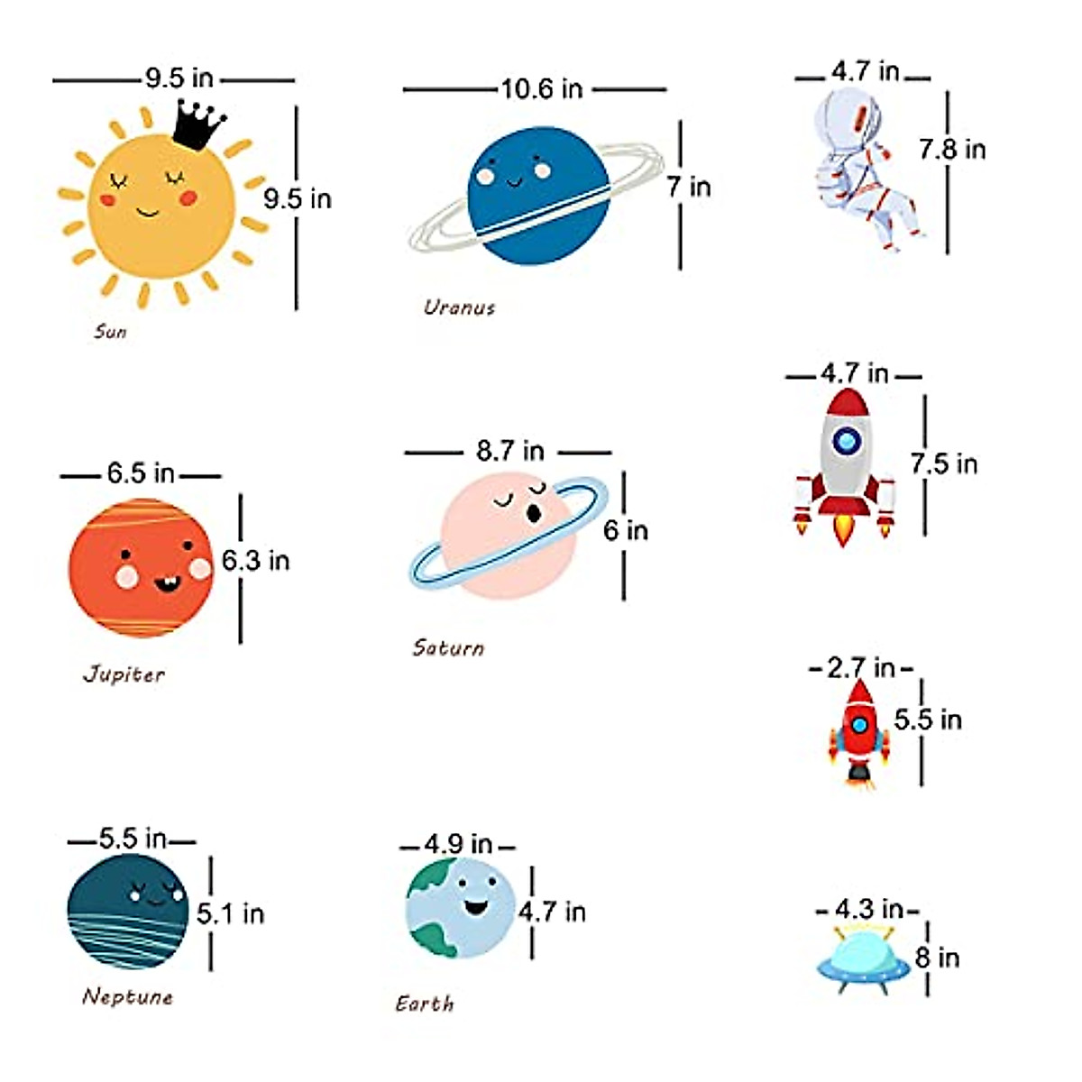 Planet Wall Decals Kids Room Large,Space Wall Stickers Boy Bedroom,Cute Educational Wall Decal Decors for Nursery,Daycare,Playroom,Boys Room,Girls Room,Classroom,School.