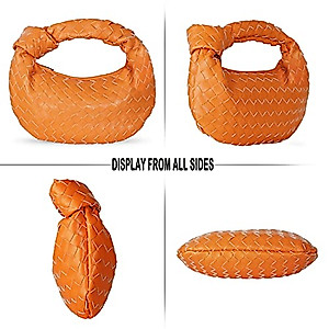 Women Shoulder Bags, Cute Hobo Tote Handbag Mini Clutch Purse Leather Woven HandBag Dumpling Shoulder Bag with Zipper Closure