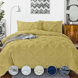 Crown Collection Luxuriate Hotel 1000-TC Hypoallergenic Ultra Soft 100% Egyptian Cotton Super King Plus 120X120 Toupe Solid Pinch Plated Duvet Cover with Zipper Colser & 2pcs Pillow Case Set