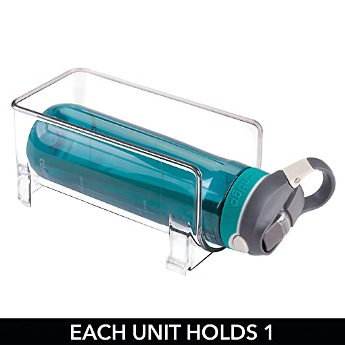 mDesign Plastic Free-Standing Water Bottle Holder Storage Organizer, Wine Rack for Kitchen Countertops, Table Top, Pantry, Fridge - Stackable, Each Rack Holds 1 Bottle, 4 Pack - Clear