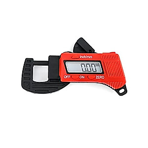QWORK Thickness Gauge Measuring Tool, 0-12 mm (0.5") Digital Thickness Caliper Micrometer, Red