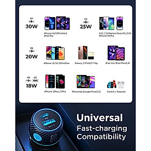 USB C Car Charger, 60W 2-Port Super Fast Car Charger Adapter, JOYROOM PD 30W & QC 30W & PPS 25W Fast Car Charger for iPhone 14/13/12, iPad Pro, Samsung Galaxy S22/21/Pixel 7/Moto/LG,7 Color Modes