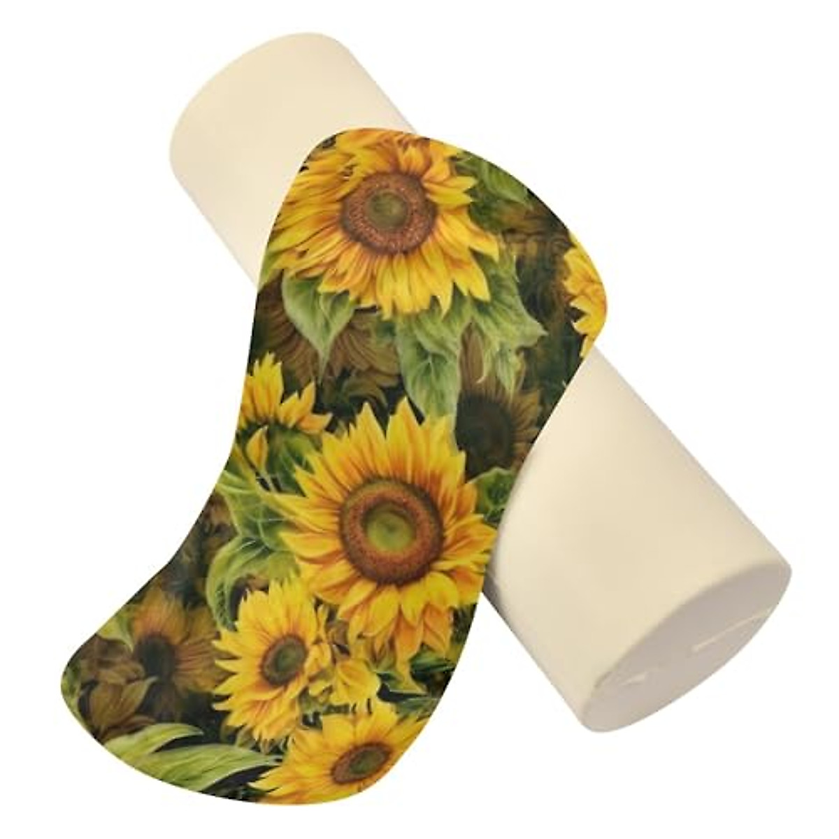 xigua Beautiful Sunflowers Neck Roll Pillow for Neck Relief with Removable Washable Cover - Memory Foam Round Cylinder Bolster, Ergonomically Designed for Head, Neck, Back, and Legs