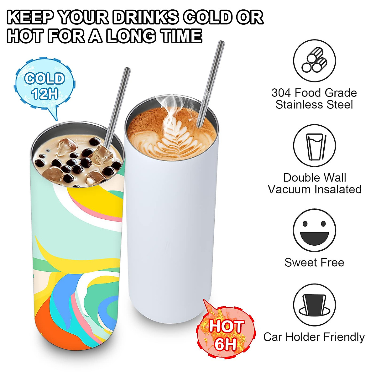 20 Oz Sublimation Tumblers,10 Pack Blank Skinny Tumbler with Lids and Straws,Stainless Steel Double Wall Vacuum Insulated Sublimation Tumbler Bulk Set, Straight Tumblers Cups Travel Coffee Cup(White)