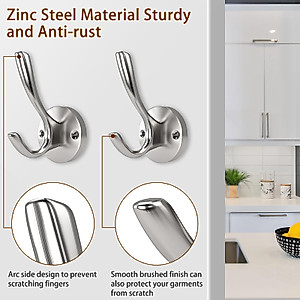 ZUONAI Towel Hooks for Bathroom Wall Mounted 4 Pack Coat Hooks Brushed Nickel Towel Hook Satin Nickel Coat and Hat Hook Silver Wall Hook Bathroom Towel Hook for Hanging Towels Bath Towel Hooks