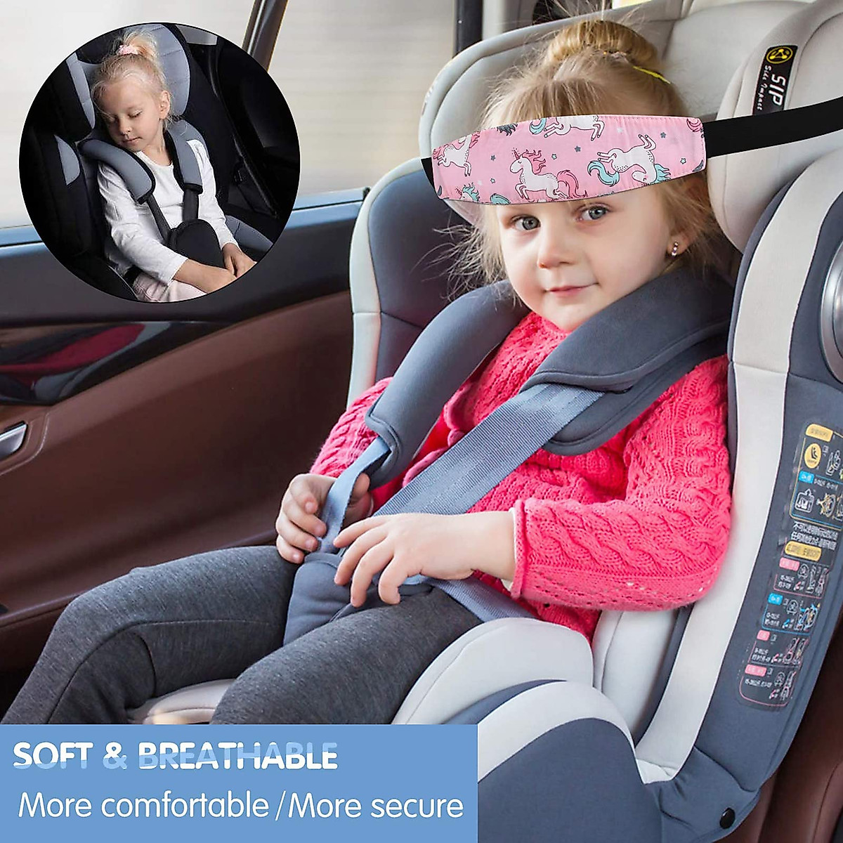 2 Pcs Baby Car Seat Neck Relief and Head Support,Silence Shopping Car Seat Head Band Strap Headrest,Stroller Car Seat Sleeping Head Support for Toddler Child Children Kids Infant (Unicorn)
