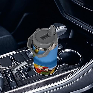 30oz Stainless Steel Insulated Tumbler with Flip Lid & Straw, Leakproof Travel Mug for Car, Beach Parrots Double Wall Vacuum Thermal Coffee Cup with Handle, Spill-Proof Design for Hot/Cold Drinks