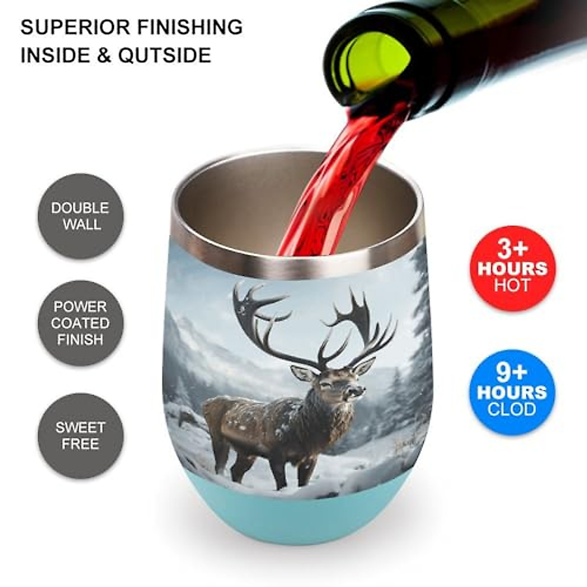 WYUSPGK 304 Stainless Steel Insulated Cup, Snow Elk Print Smooth Rim, Durable & Reusable - Perfect for Office, Home, And Travel