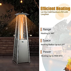 GLOBALWAY Patio Outdoor Heaters, 9500 BUT Pyramid Propane Patio Heater, 35" Tall Glass Tube Flame Heater for Party, Backyard, Garden, Decoration