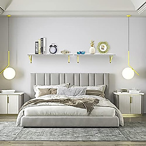 Gold Shelves Pine Wood Large 31.5 x7.87 Inch White Gold Floating Shelves with Elegant Lines,Long White Gold Shelf,Deep Wall Shelf,Gold Bookshelf,White Floating Bookshelf for Wall Decor Set of 2.