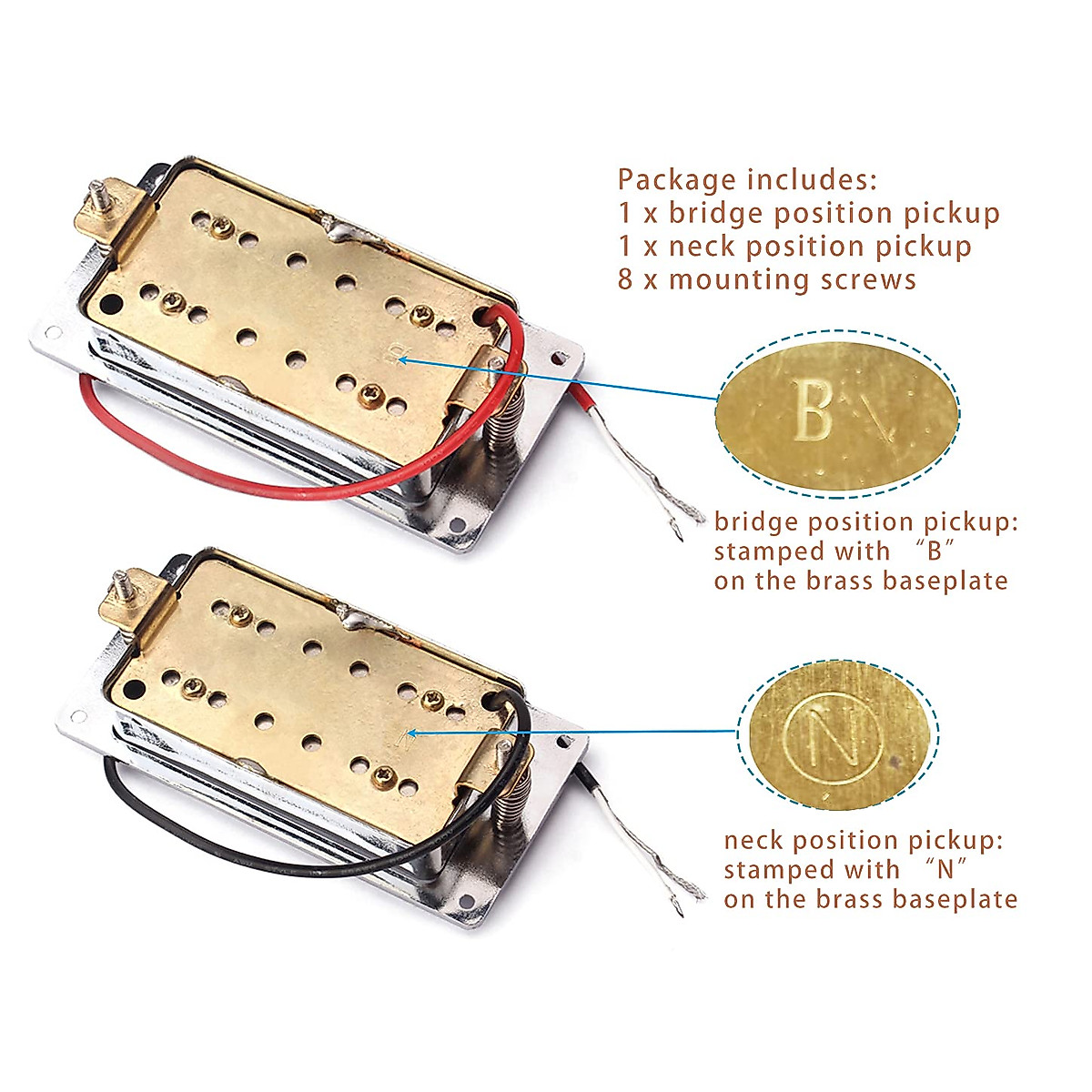 LAMSAM Humbucker Pickups Set, High Output Flush Polepiece Ceramic Magnet PUP Compatible Electric Guitar with Humbucker Pickup Configuration, Double Coil Bridge Neck Pick-up Replacements, Chrome