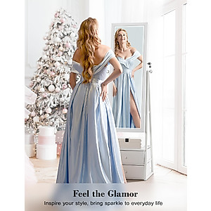 Nicetree Jewelry Cabinet Armoire with 2 Drawers, Lockable Standing Jewelry Mirror Cabinet, Full Length Mirror with Jewelry Storage, White