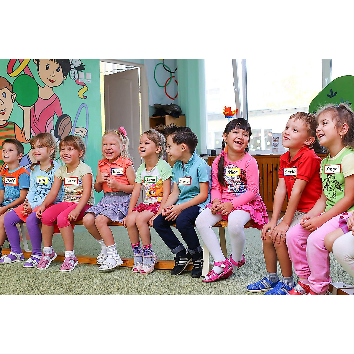 Office Werks 500 Name Badge Stickers with Color Border, 2 Rolls of 250, Multipurpose, Self-Adhesive and Easy to Peel Off, Non-Toxic and Odorless - for Classroom, Office and Home