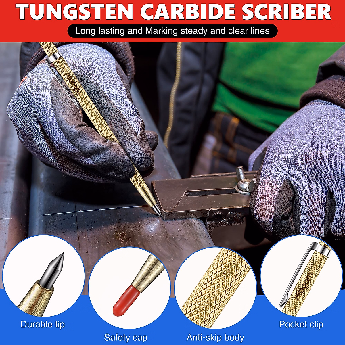 Hiboom 10 Pack Carpenter Pencil Set, 4 Colorful Solid Carpenter Pencils with Sharpener and Refills, Automatic Center Punch, Carbide Scribe Tool Kit for Construction Woodworking