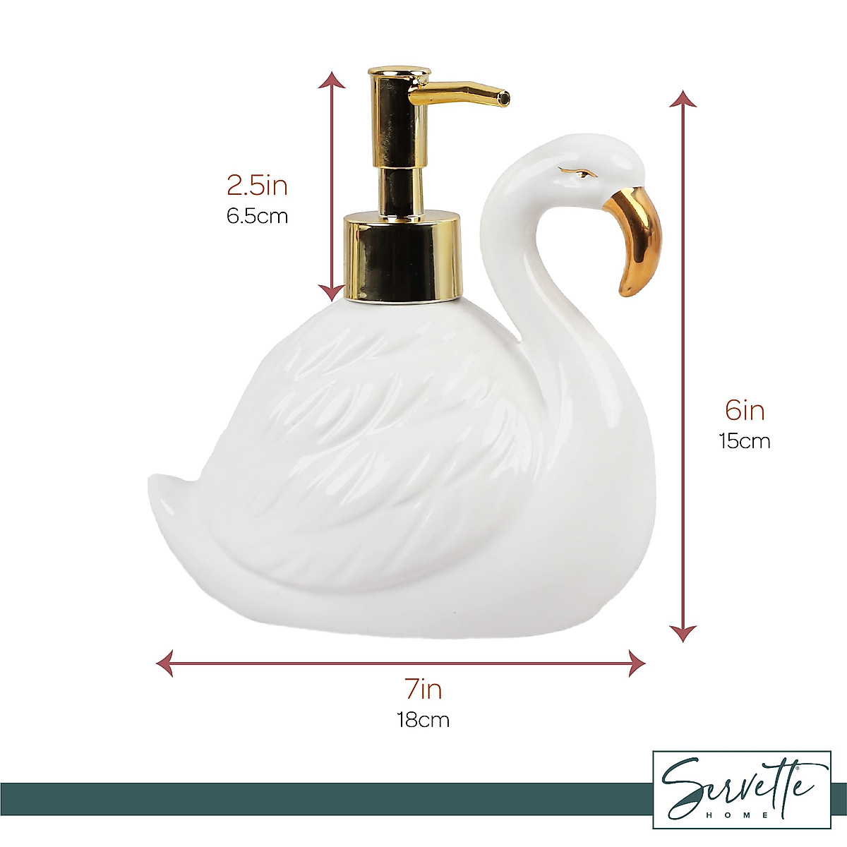 Flamingo Soap Dispenser with Pump for Bathroom or Kitchen Sink - White Swan