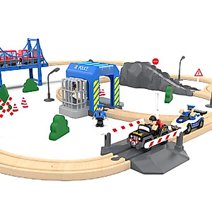 Wooden Train Tracks Accessories, Train Set Piece of Police Station Compatible with All Railroad Track Collection, Train Toys Expansion Pack for Kids Ages 3 and Up.