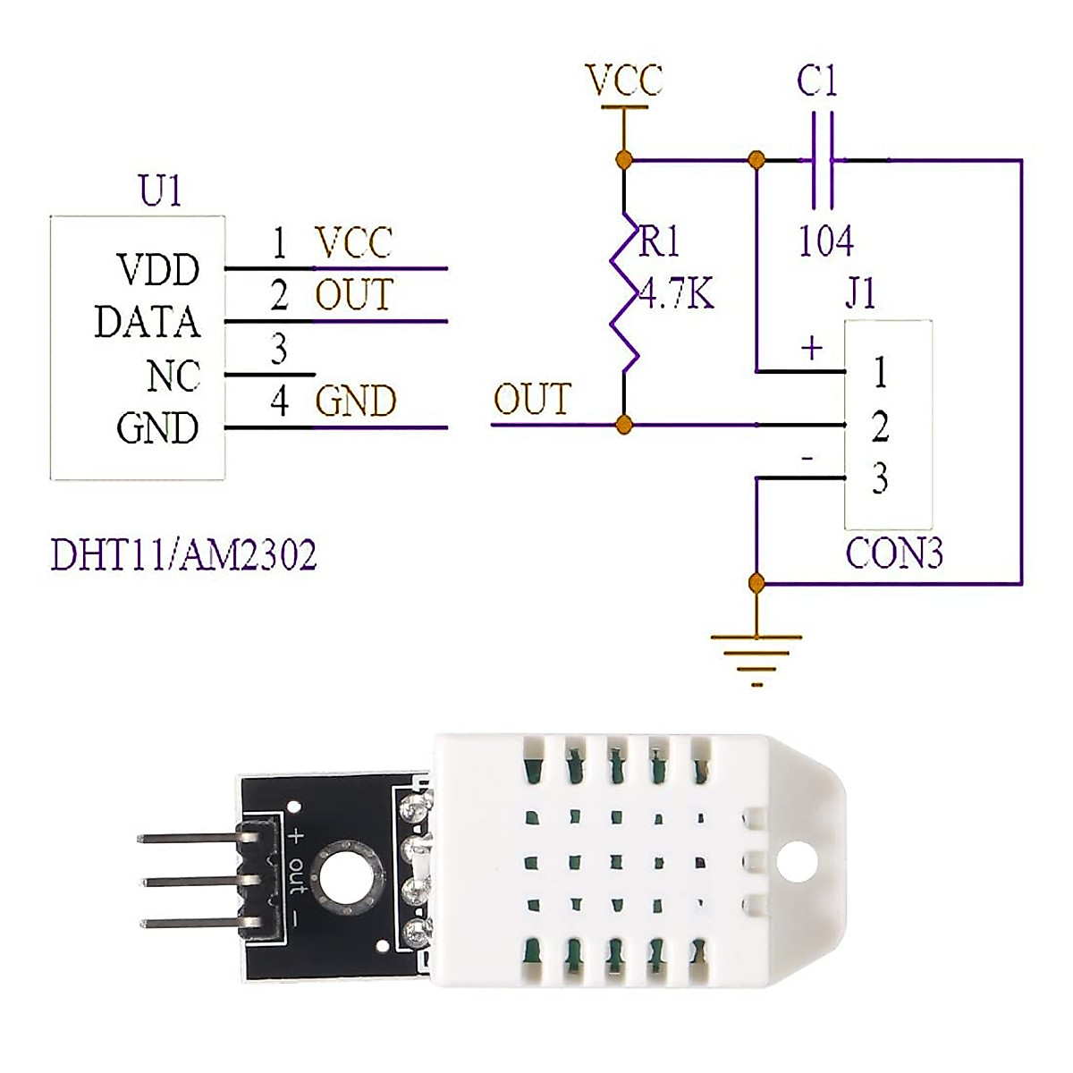 DORHEA 2PCS DHT22 AM2302 Digital Temperature and Humidity Sensor Module Temperature Humidity Monitor Sensor 3Pins Module with Cable