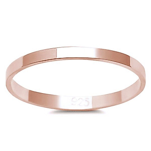 CloseoutWarehouse Rose Gold-Tone Plated Sterling Silver Flat Plain Bridal Band Ring 2MM Size 6