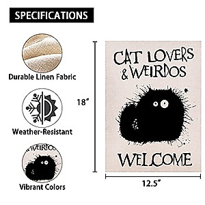 Welcome Cat Lovers and Weirdos Garden Flag Vertical Double Sided Summer Fall Yard Outdoor Decoration 12.5 x 18 Inch