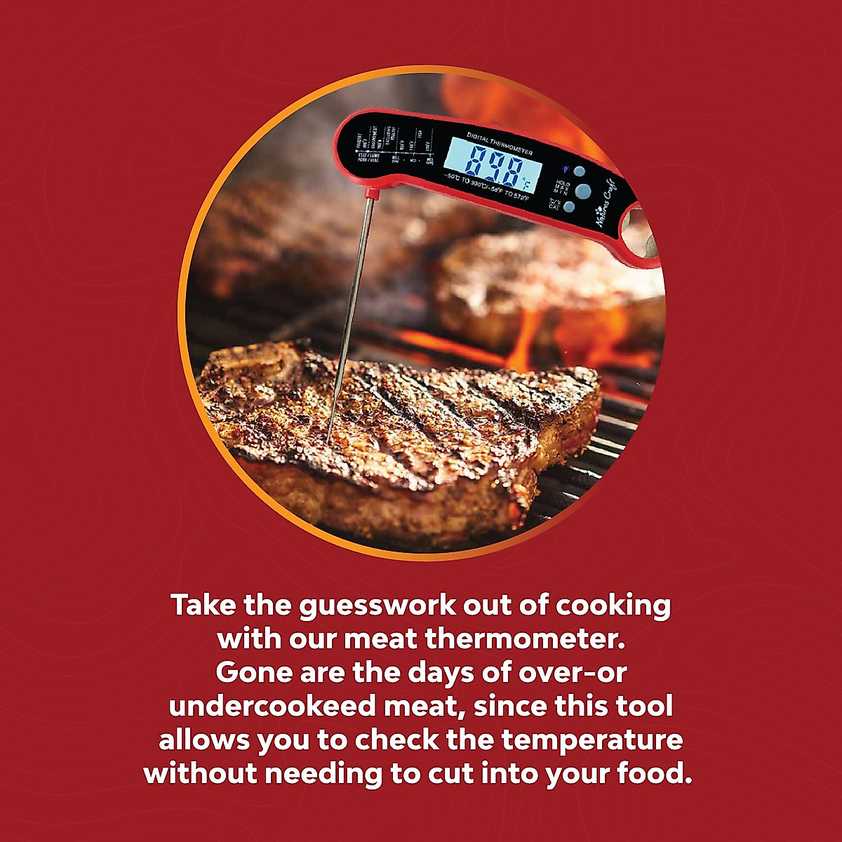 Digital Meat Thermometer Instant Read - Ultra-Fast Wireless Thermometer for BBQ Accessories and Kitchen Gadgets with Waterproof Food Temperature Thermometer - Instant Thermometer Meat Probe BBQ Tools