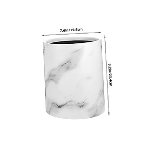 HOLIDYOYO Marble Trash Can Round Garbage Bin 8L Double Layer Waste Basket Container for Kitchen Bathroom Home Office Hotel White